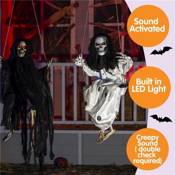 Holiday | 2 Packs Light Up Halloween Hanging Ghosts With Lighted Eyes ...